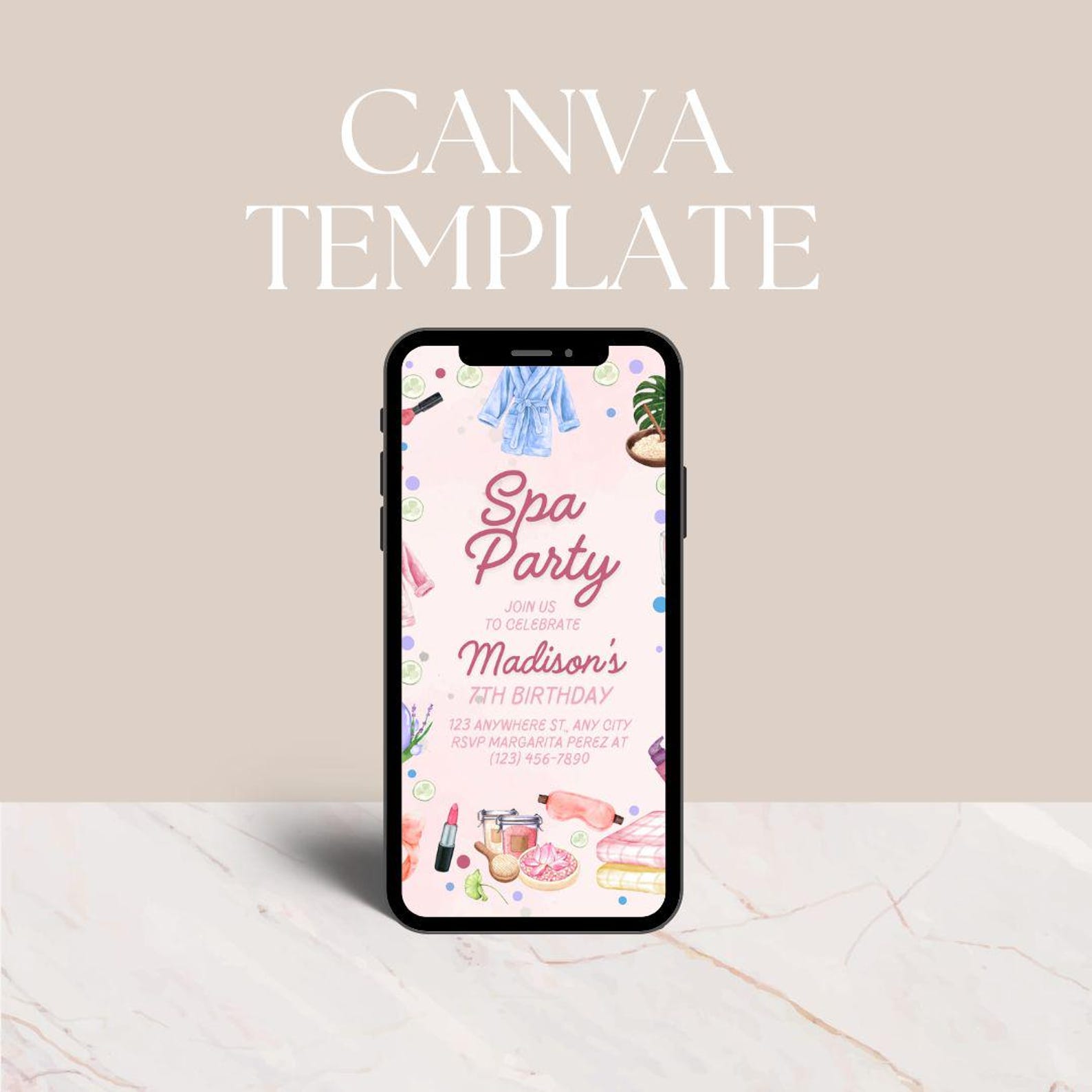 Girls Spa Birthday Party Invitation: Editable Canva Template - Etsy