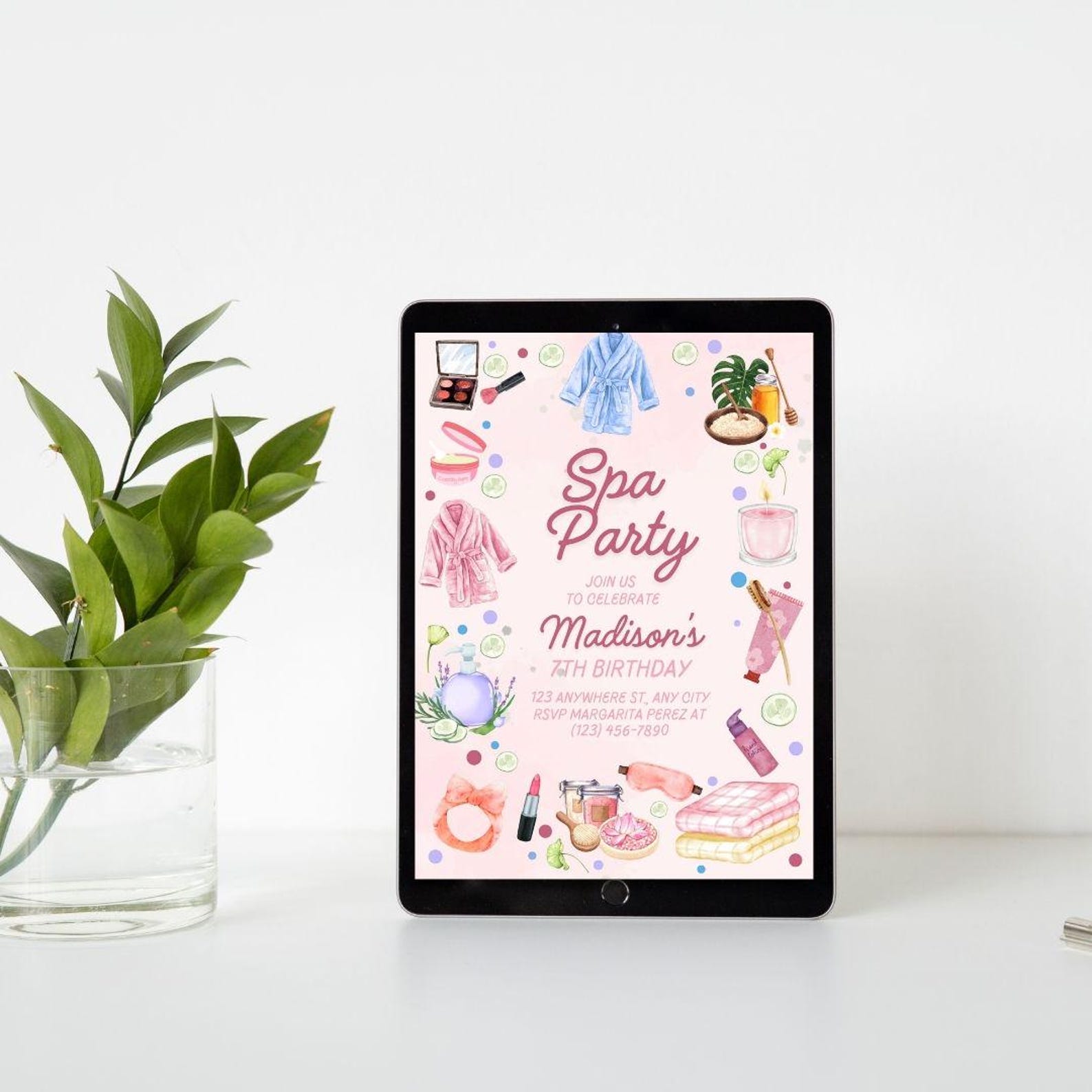 Girls Spa Birthday Party Invitation: Editable Canva Template - Etsy