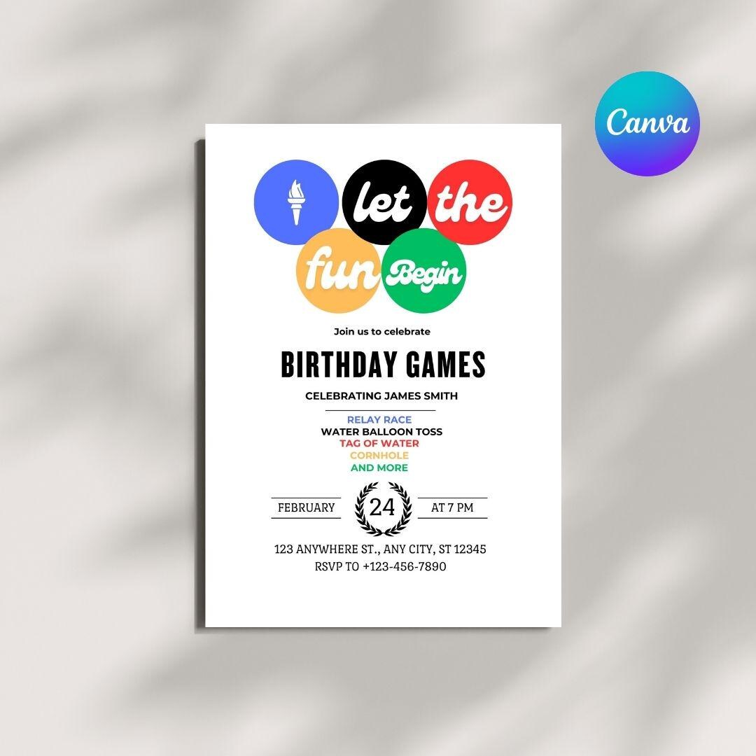 Summer Birthday Games Party Invitation: Digital Backyard Party Invite ...