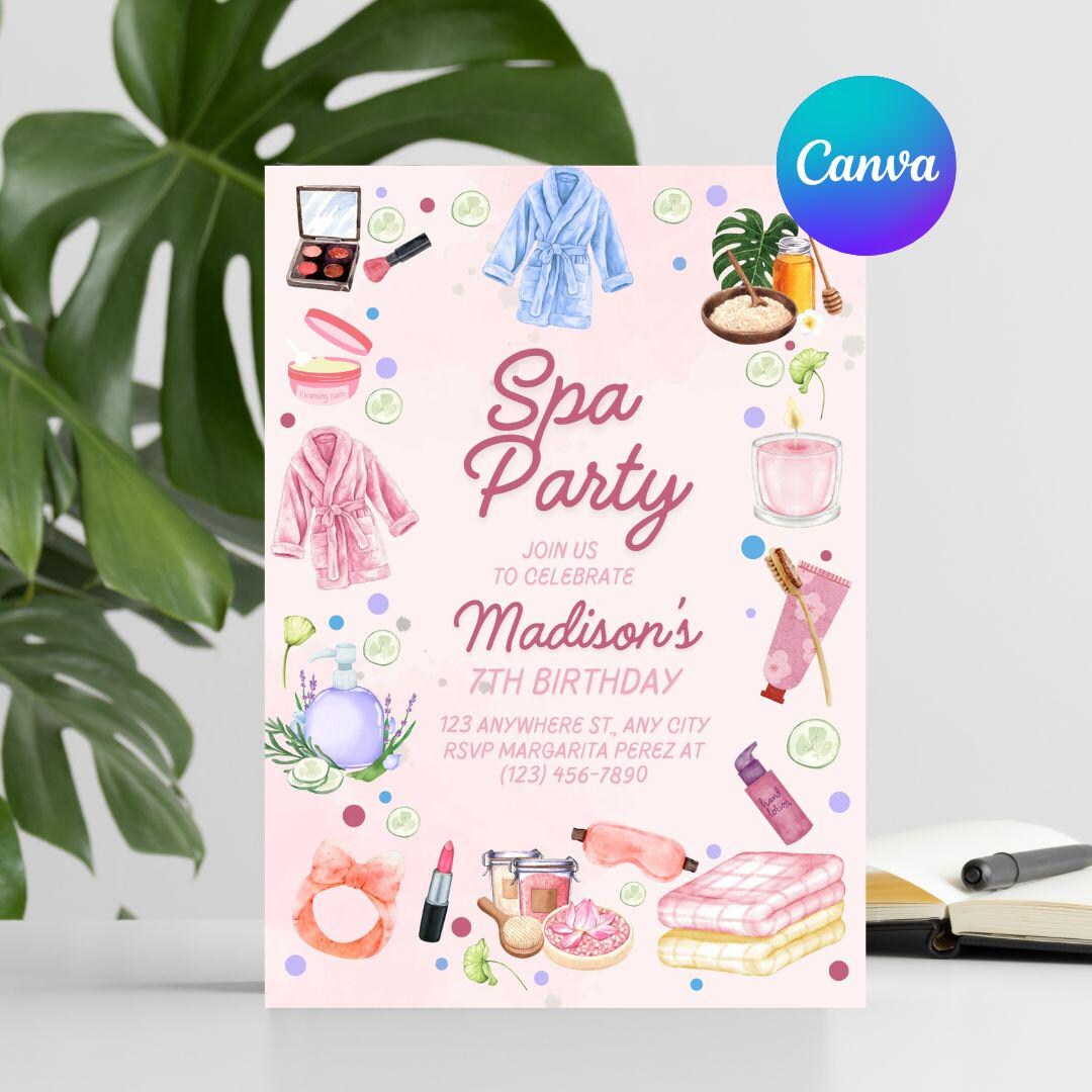 Girls Spa Birthday Party Invitation: Editable Canva Template - Etsy