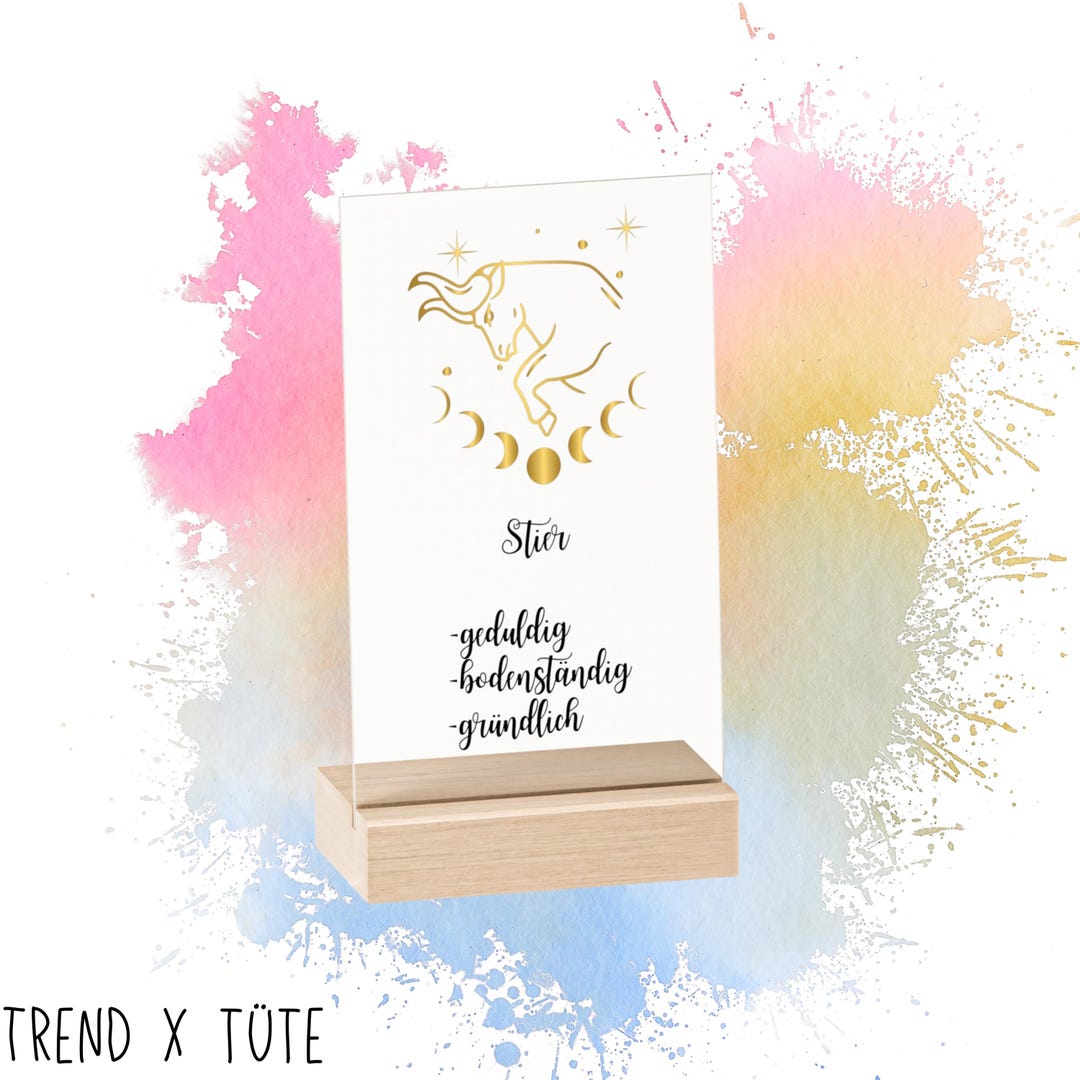 Acrylic Sign Zodiac Sign Taurus With Wooden Base Elegant Decoration ...