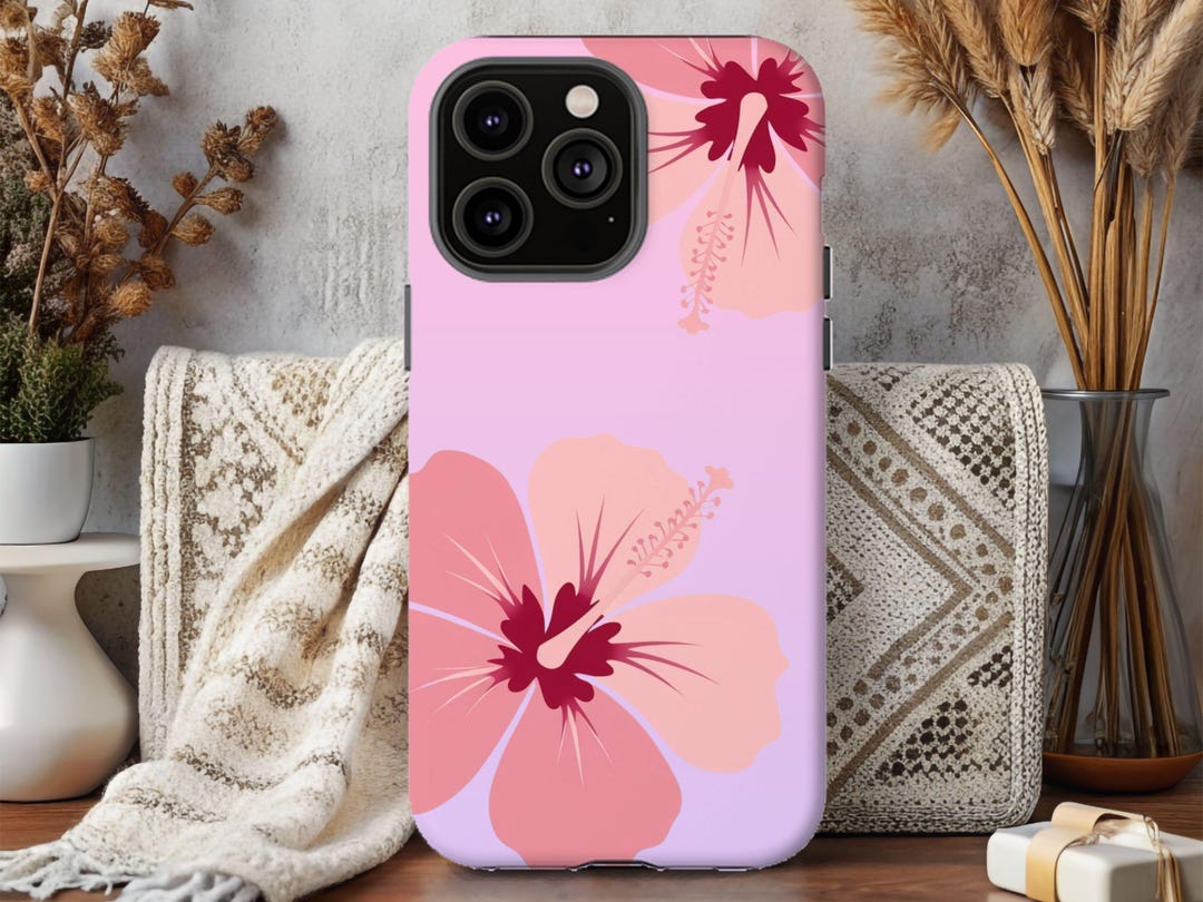 Minimalist Hibiscus Phonecase Pink and Purple Floral Cover Tropical ...