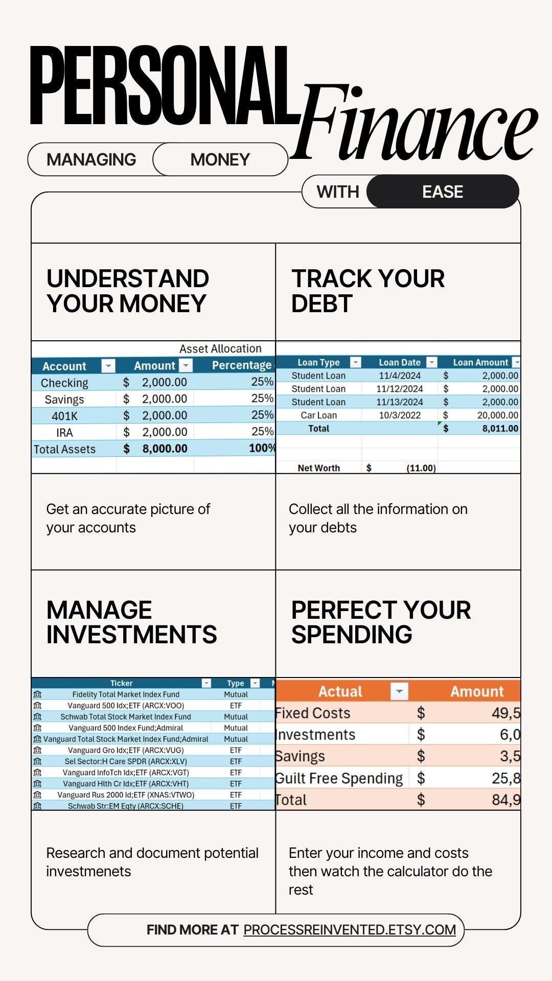 EASY Personal Finance and Budget Tracker - Etsy