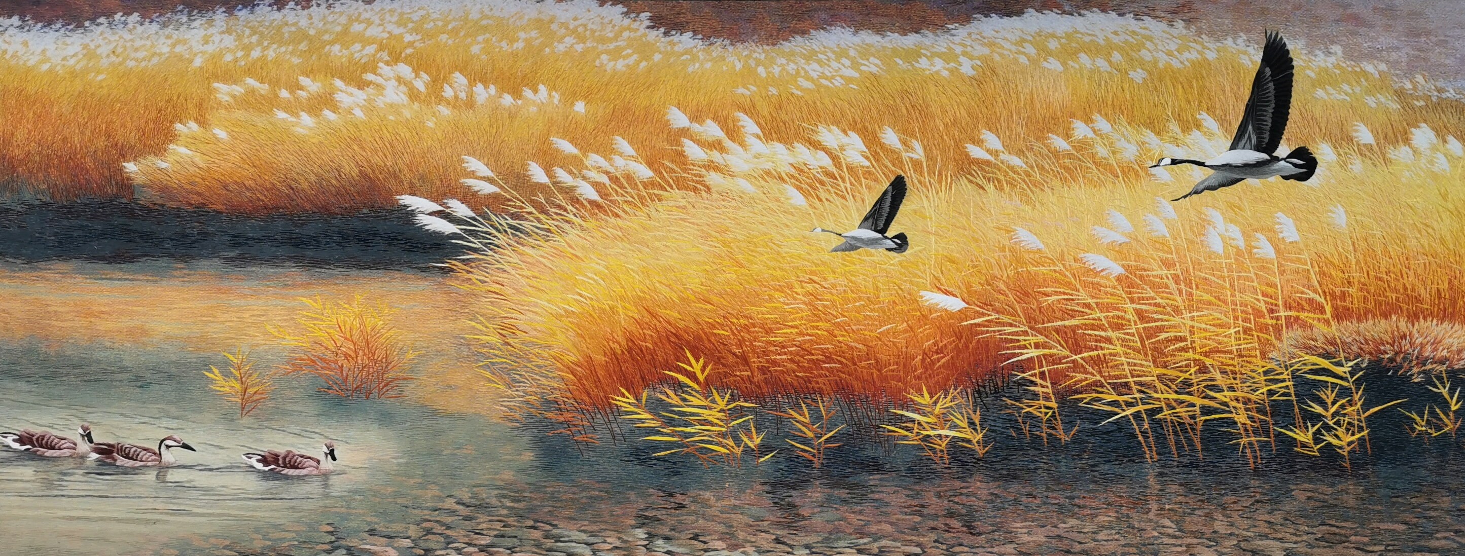 Chinese handmade silk embroidery art painting Reeds | Etsy