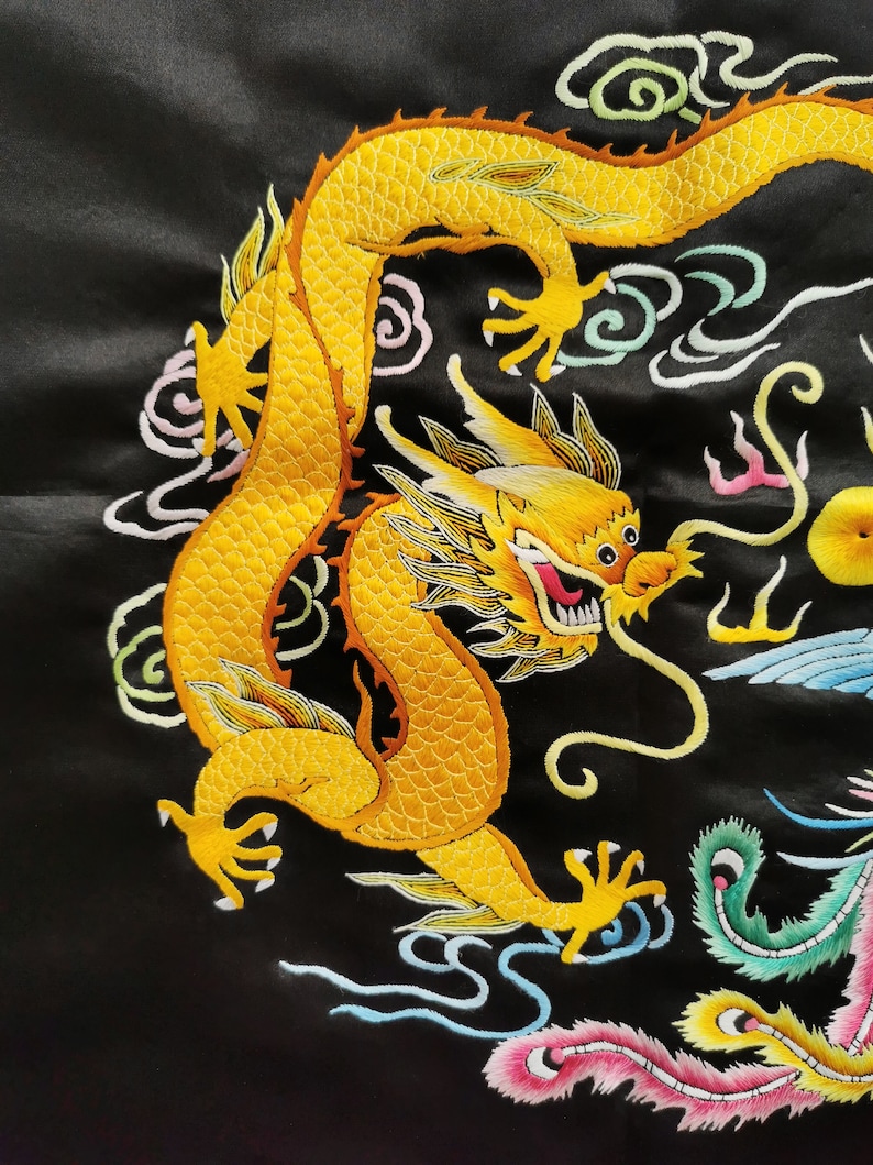 Chinese Handmade Silk Embroidery Art Dragon and Phoenix Painting - Etsy