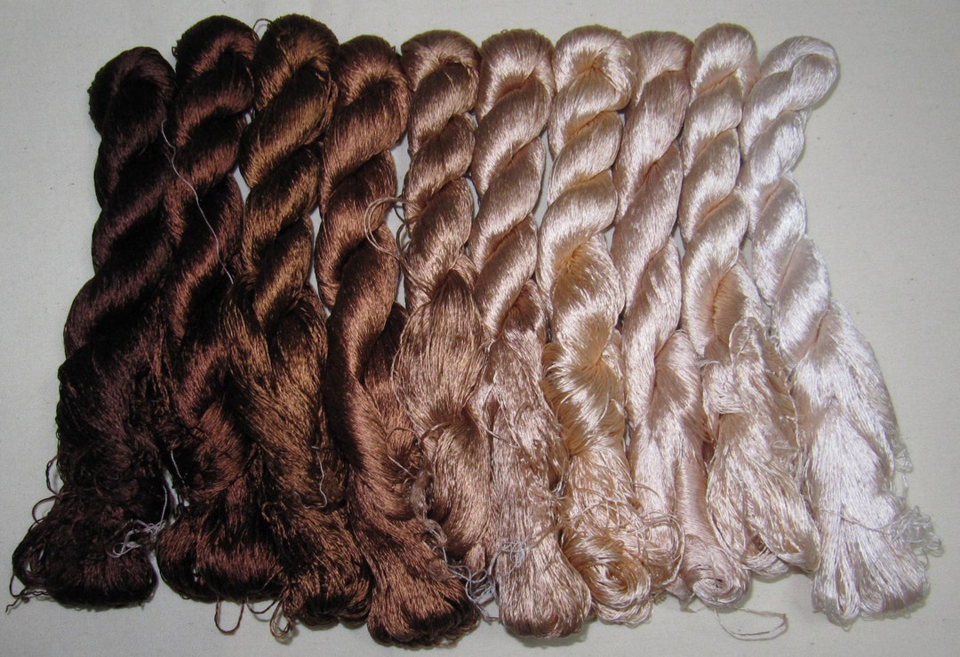 10 Skeins Chinese Natural Mulberry Silk Embroidery Threads Floss 440m ...