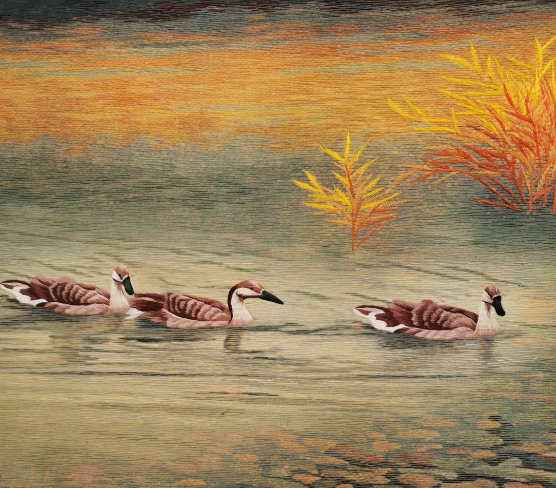 Chinese Handmade Silk Embroidery Art Painting Reeds - Etsy