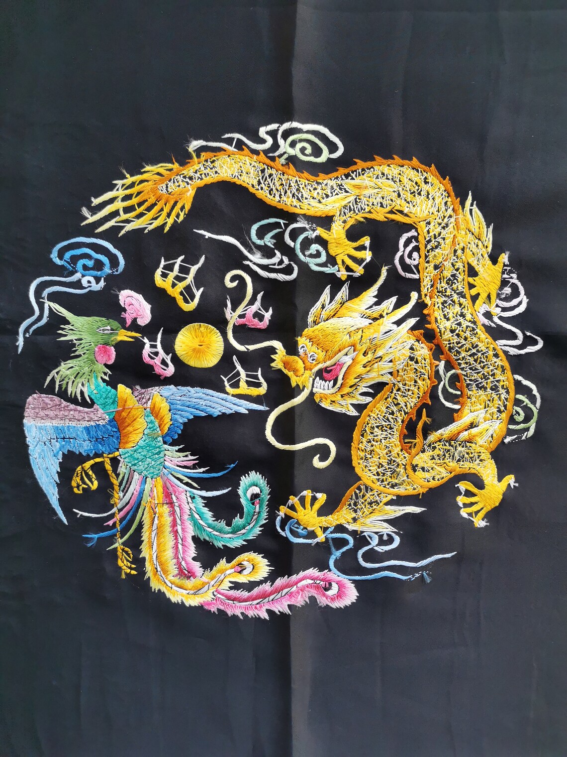 Chinese Handmade Silk Embroidery Art Dragon and Phoenix Painting - Etsy