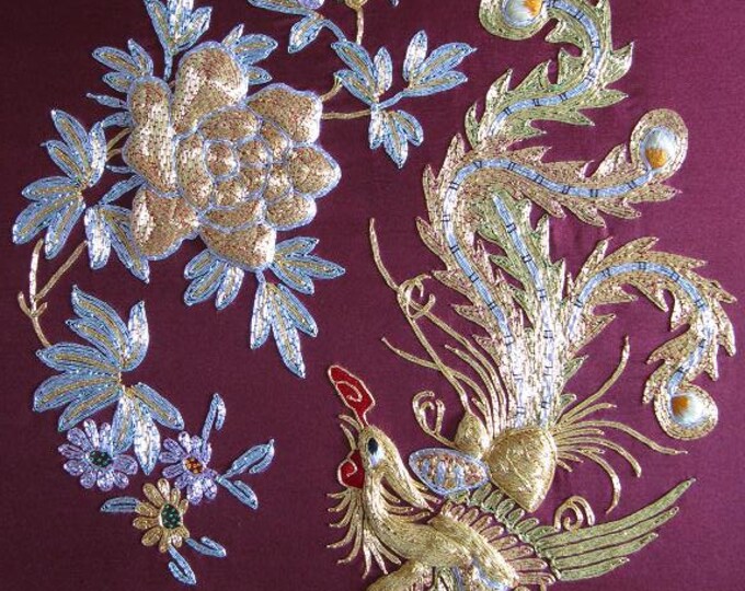 Chinese Suzhou Handmade Gold Thread Embroidery Phoenix and Peony ...