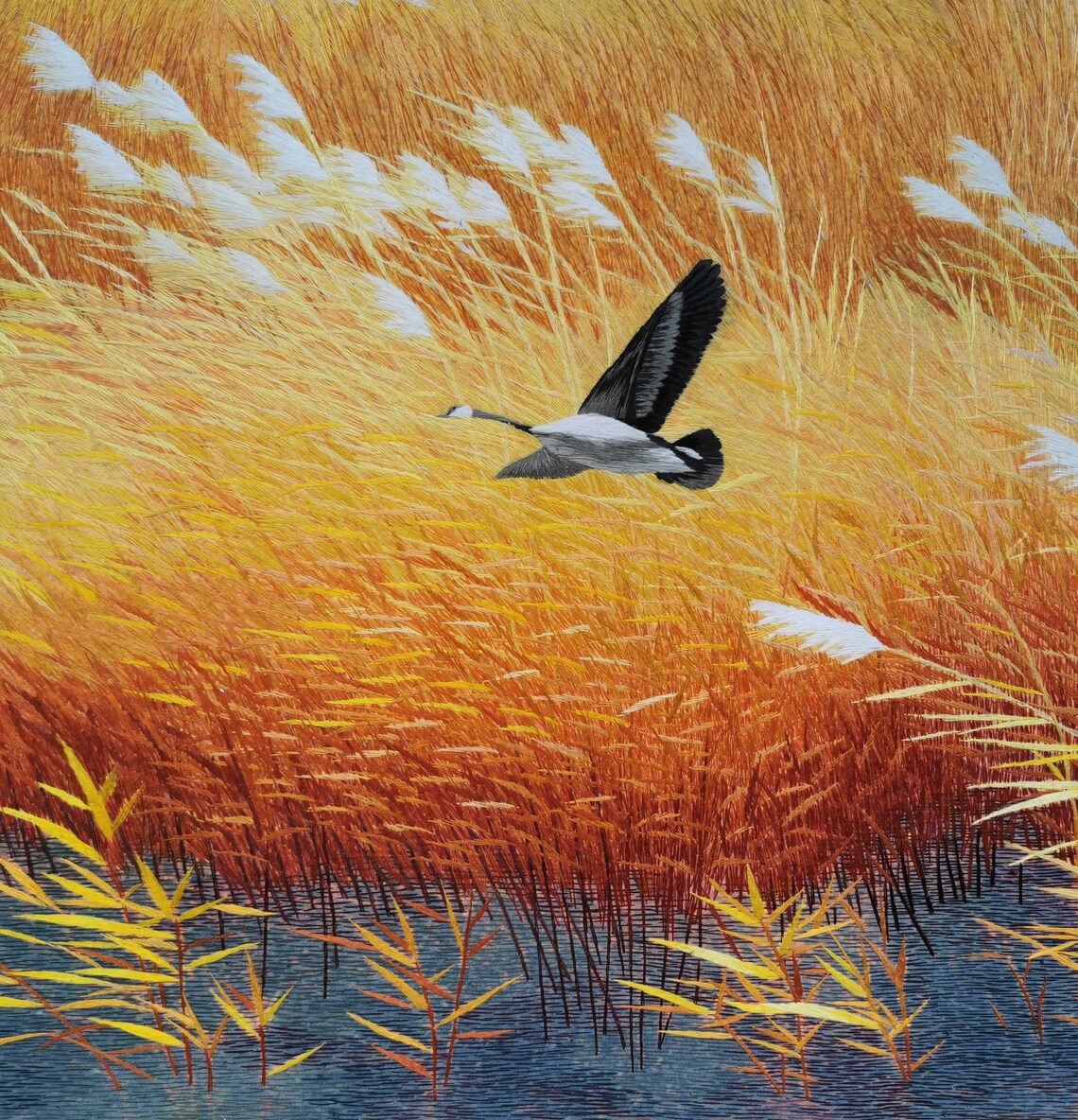 Chinese Handmade Silk Embroidery Art Painting Reeds - Etsy