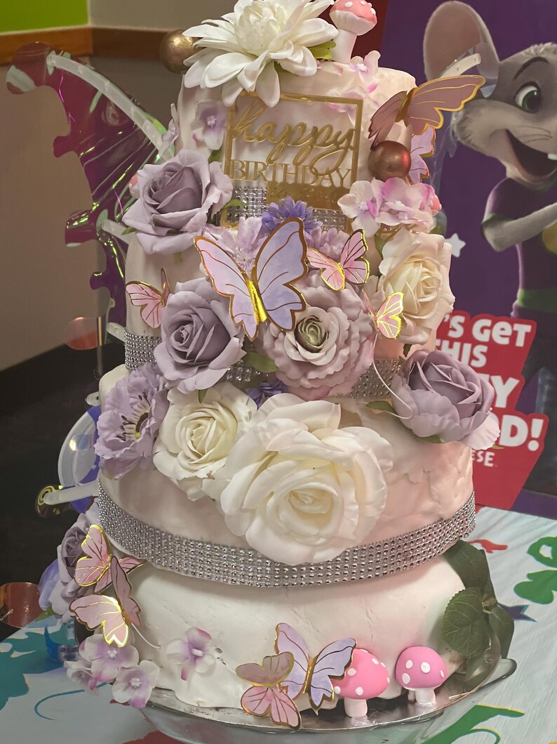 Custom Three-tier Dummy Cake With Moving Butterfly Wings, Fondant ...