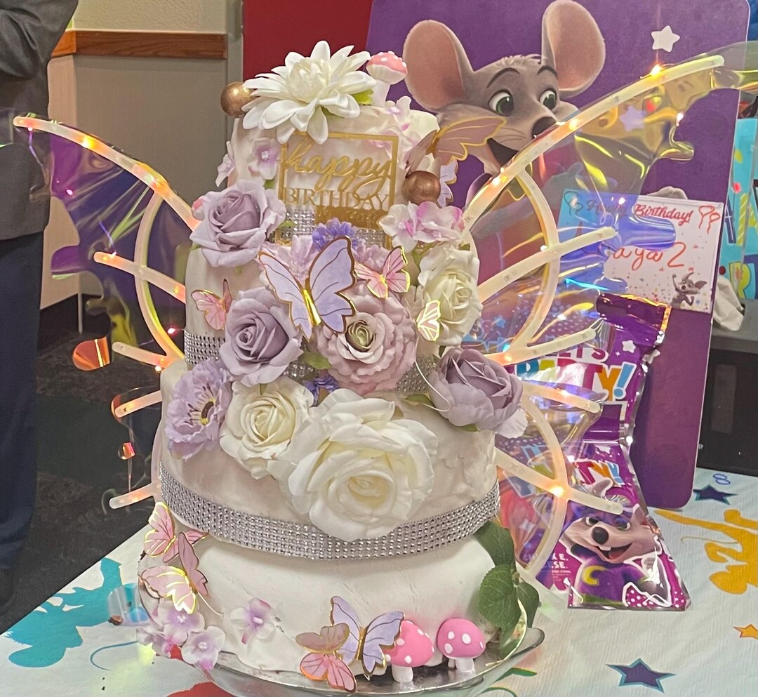 Custom Three-tier Dummy Cake With Moving Butterfly Wings, Fondant ...