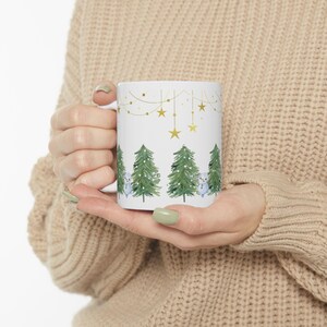 Winter Ceramic Mug, Snowmen and Christmas Trees Holiday Coffee Cup ...