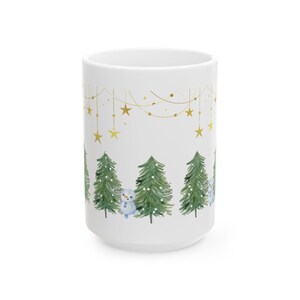 Winter Ceramic Mug, Snowmen and Christmas Trees Holiday Coffee Cup ...