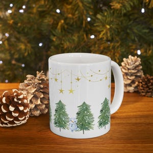 Winter Ceramic Mug, Snowmen and Christmas Trees Holiday Coffee Cup ...