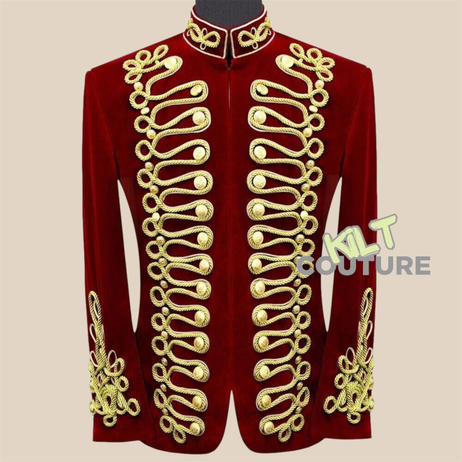 DJ Singer Red Velvet Jacket Stylish Braided Hussar Jacket Military ...