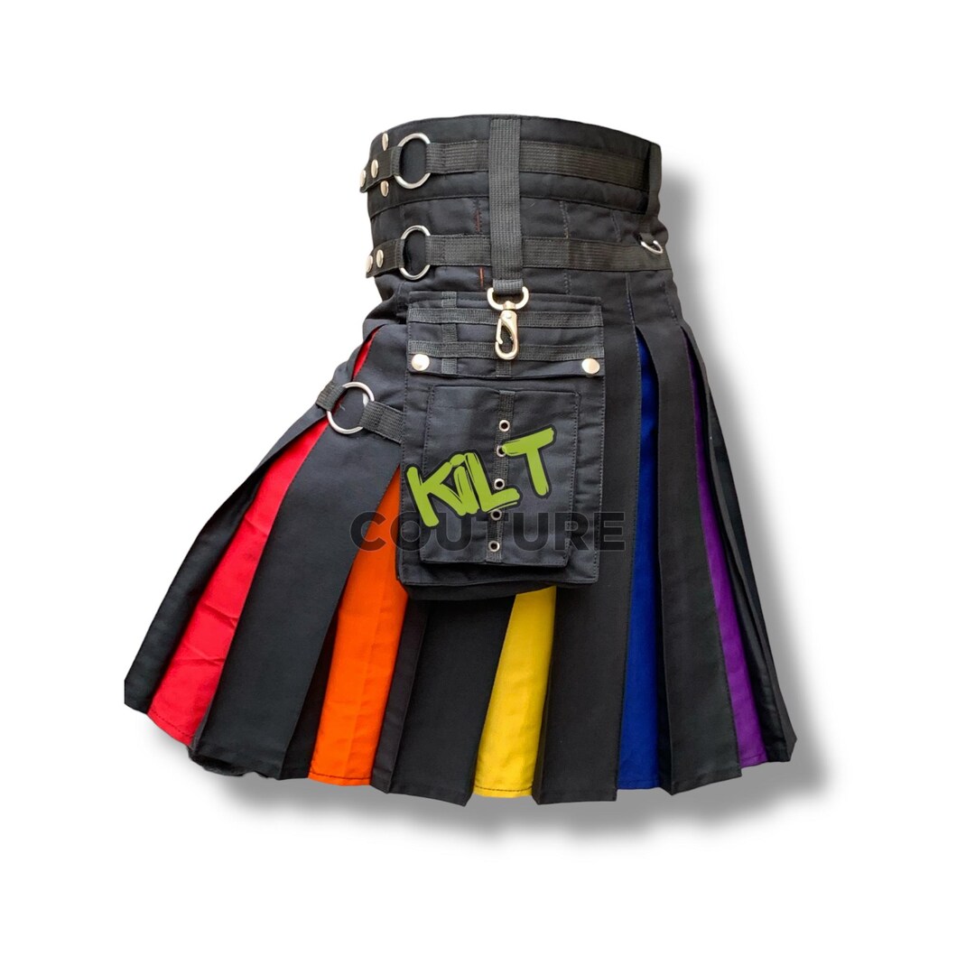 Hybrid Rainbow Kilt Modern Utility Kilt for LGBT Gay Waist Size 28" to ...