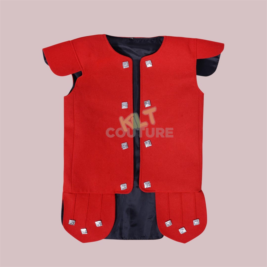 Scottish Men's Red Chieftain Jacobite Kilt Vest Highland Clan Chief Red ...