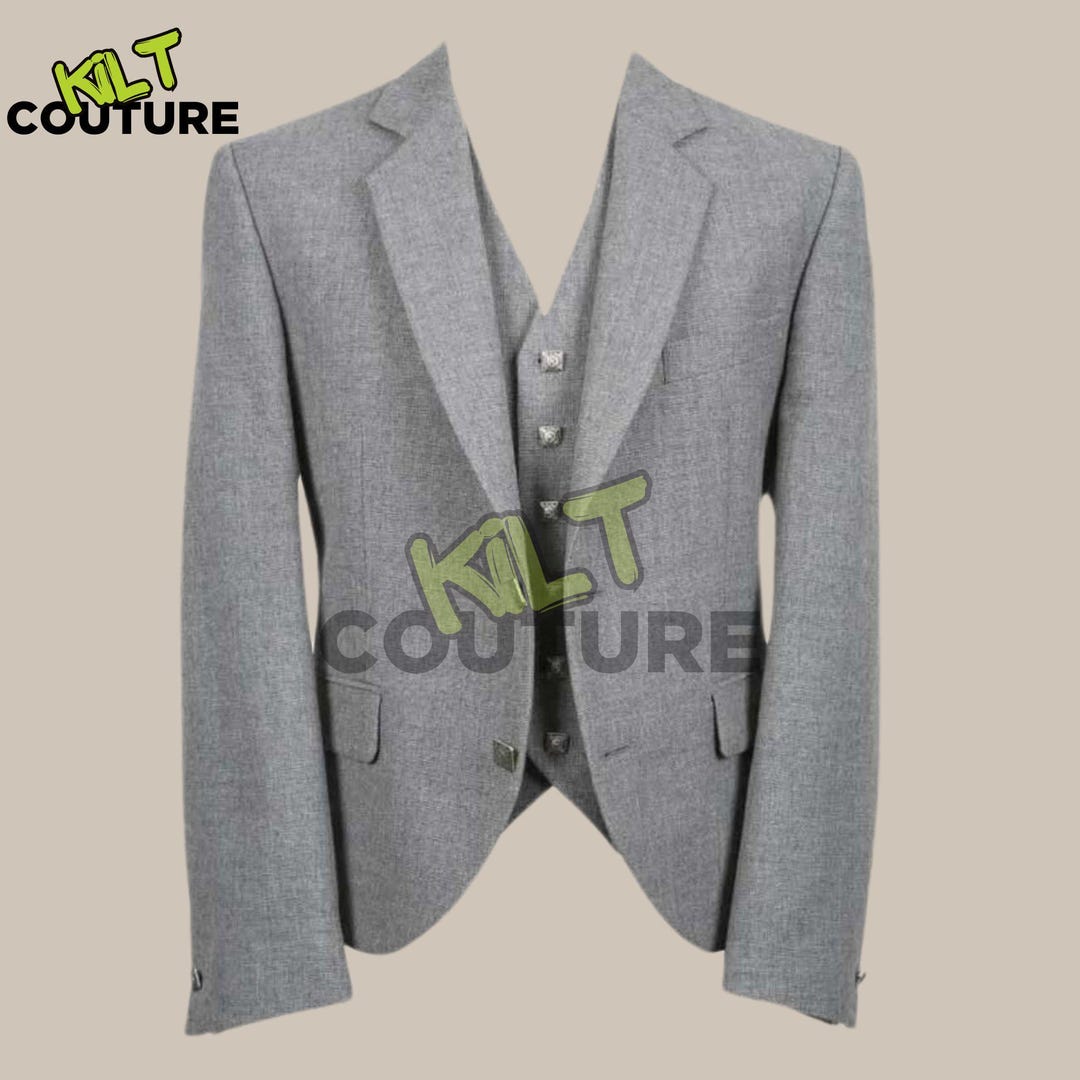 Scottish Men's Crail Argyle Light Grey Jacket With Vest Highland ...