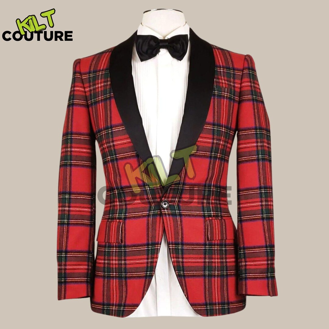 Scottish Men's Royal Stewart Clan Kilt Jacket Highland Wedding Tuxedo ...