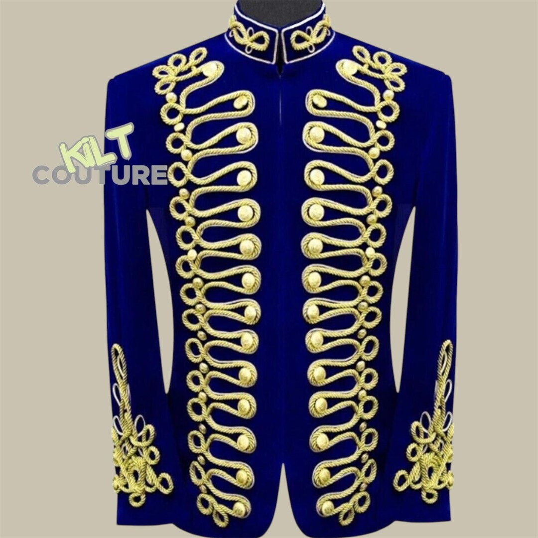 Men's Blue DJ Singer Jacket Stylish Braided Velvet Hussar Jacket ...
