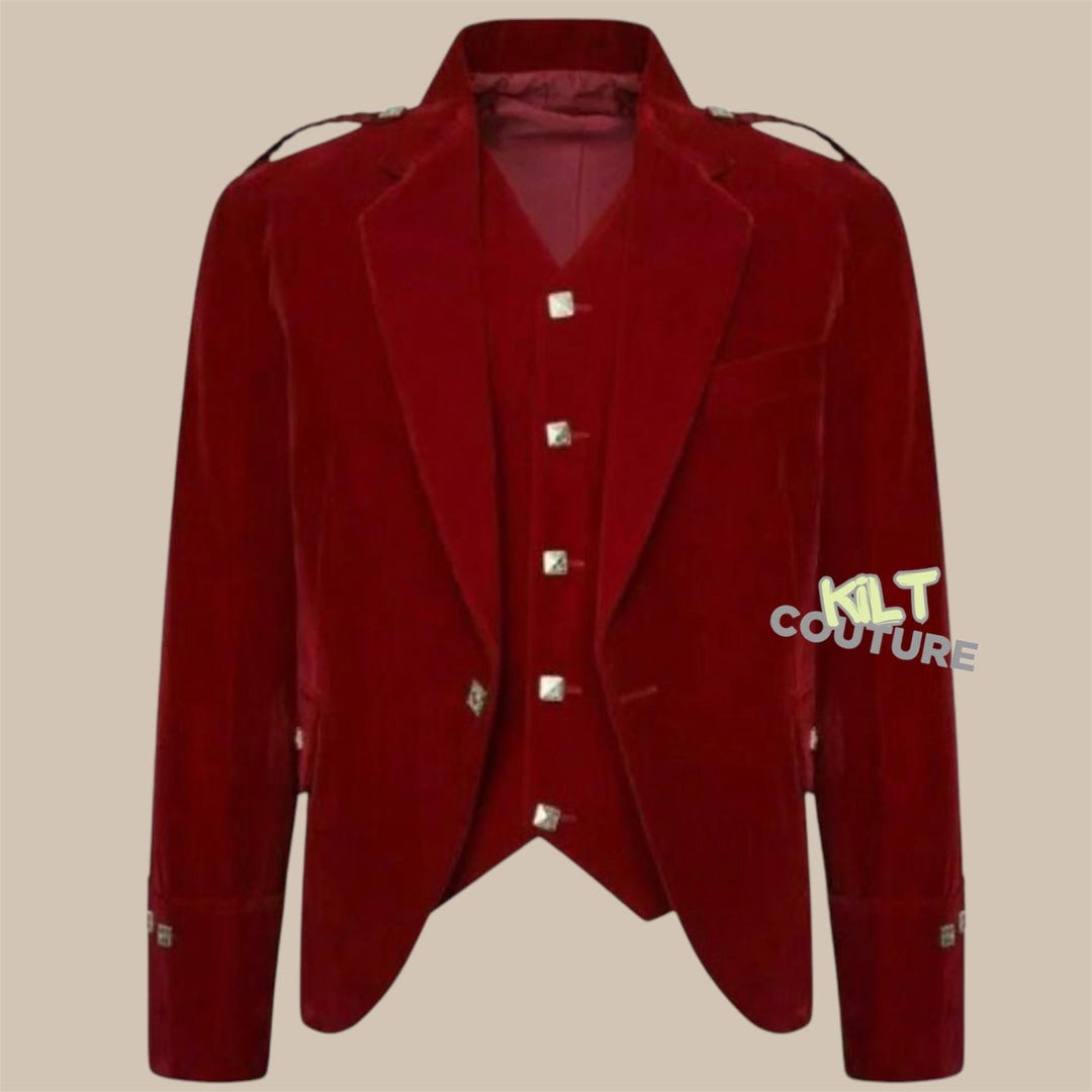 Scottish Red Velvet Kilt Argyle Jacket Highland Men's Wedding Argyle ...