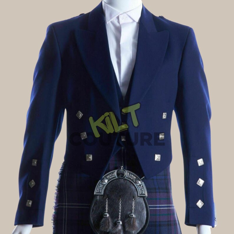 Scottish Men's Royal Blue Prince Charlie Kilt Jacket & 3 Buttons Vest ...