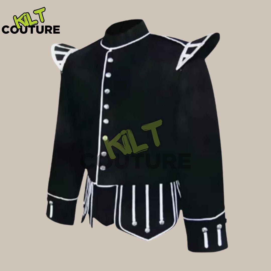 Scottish Men's Bagpiper Black Doublet Kilt Jacket Handmade Wool Jacket ...