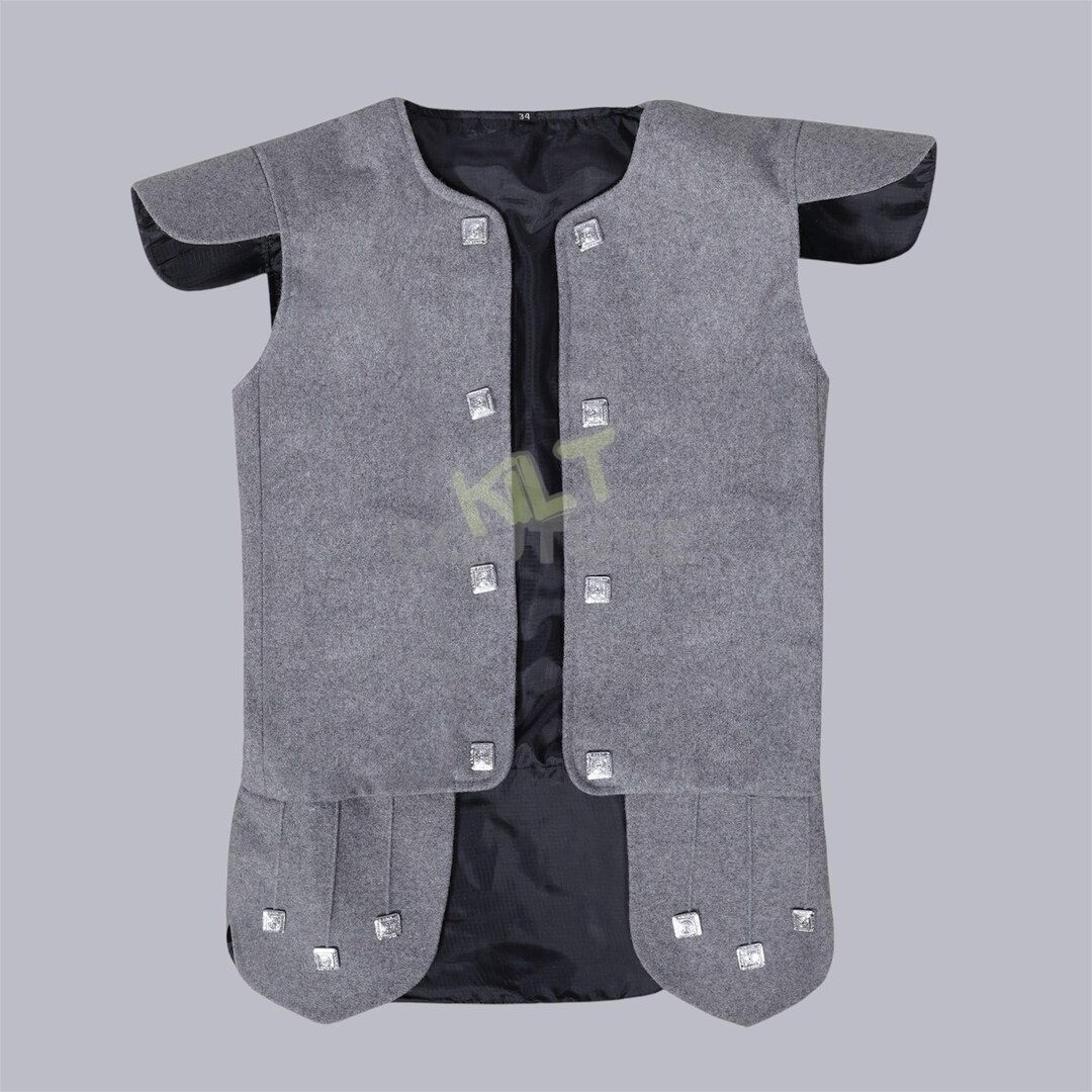 Scottish Men's Grey Jacobite Chieftain Kilt Vest Traditional Highland ...
