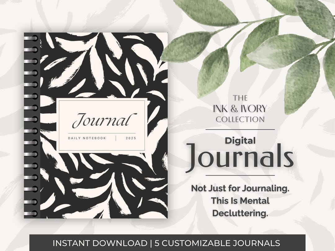 Ink & Ivory Digital Notebook Set | 5 Hyperlinked Notebooks | Monochrome ...