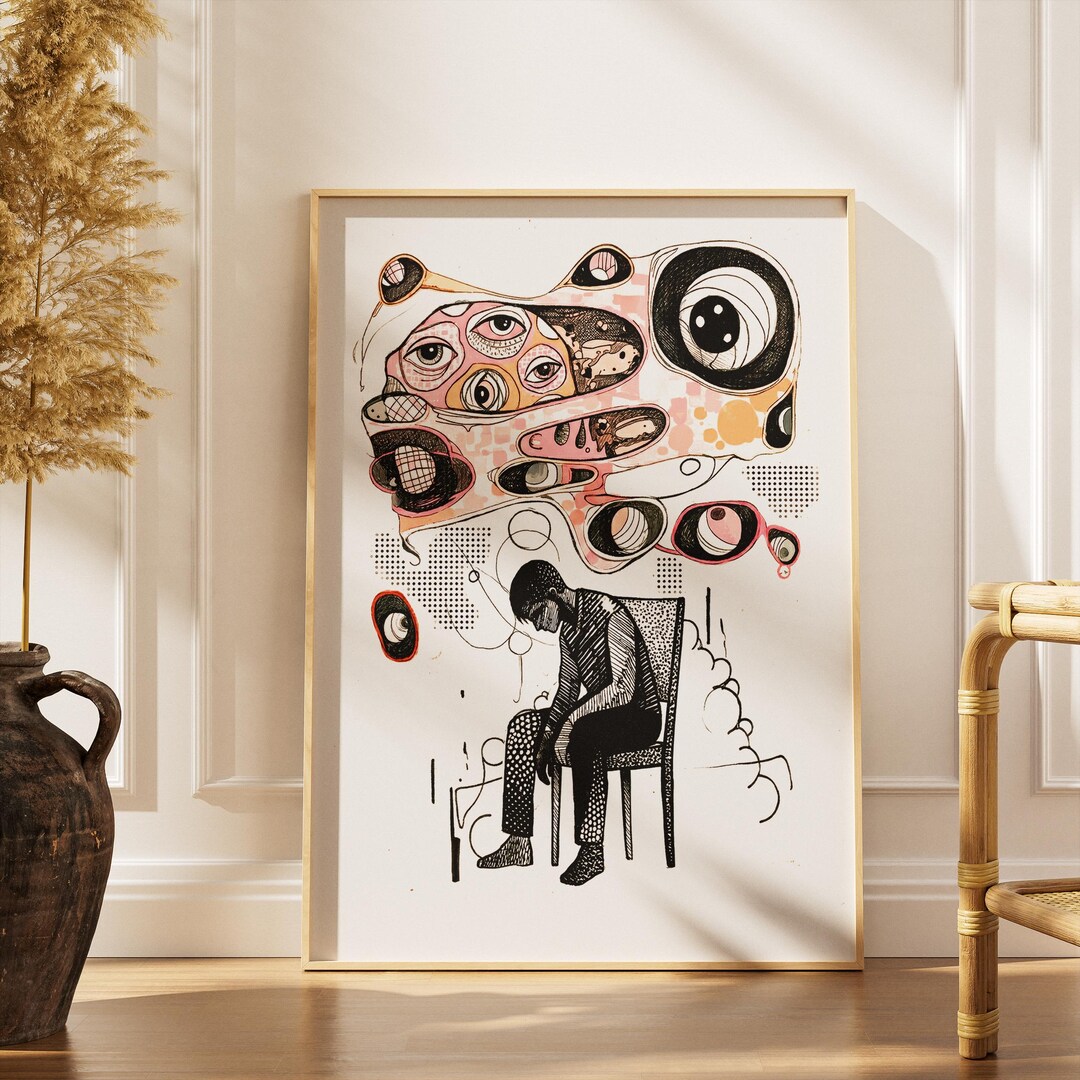 Surreal Anxiety Art Print, Mental Health Office Decor (A3 Digital ...