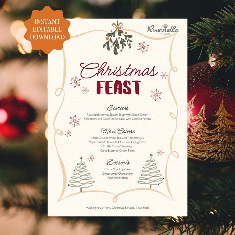 Printable Christmas Menu Template Festive Holiday Menu for Christmas ...