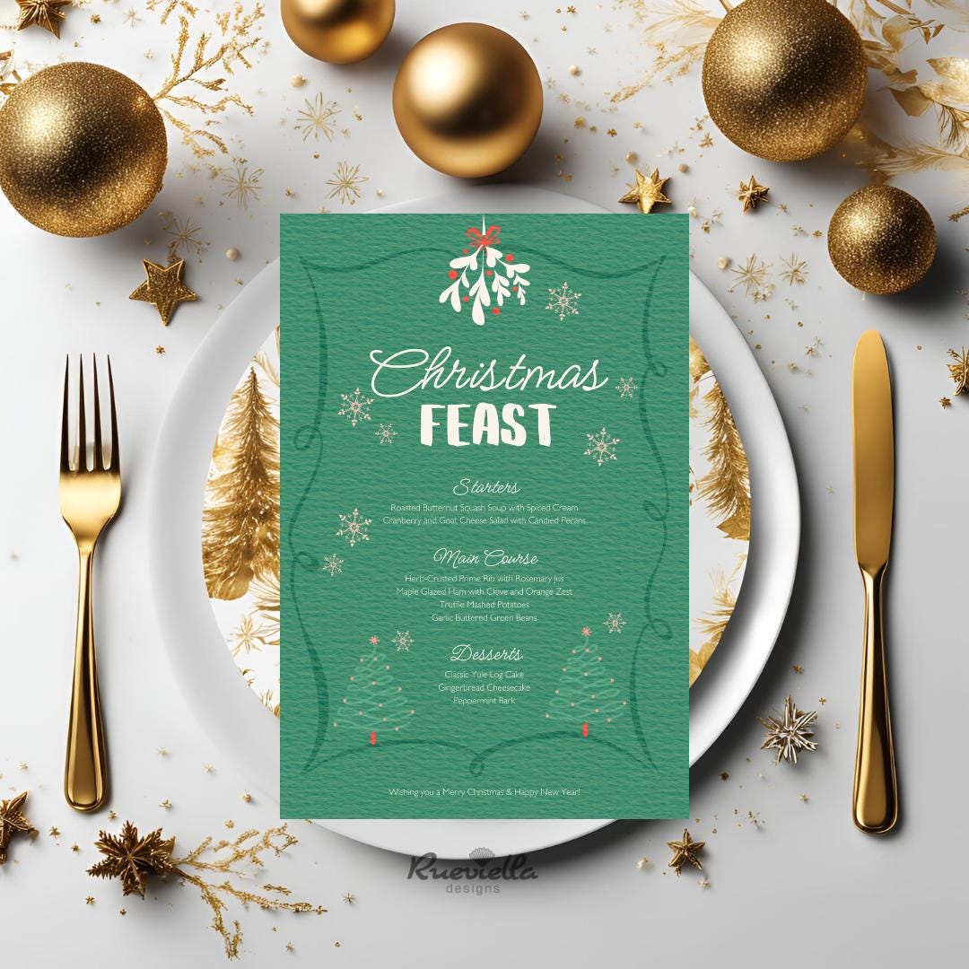 Printable Christmas Menu Template Festive Holiday Menu for Christmas ...