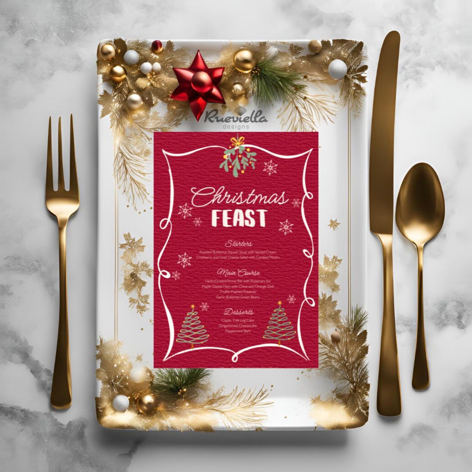 Printable Christmas Menu Template Festive Holiday Menu for Christmas ...