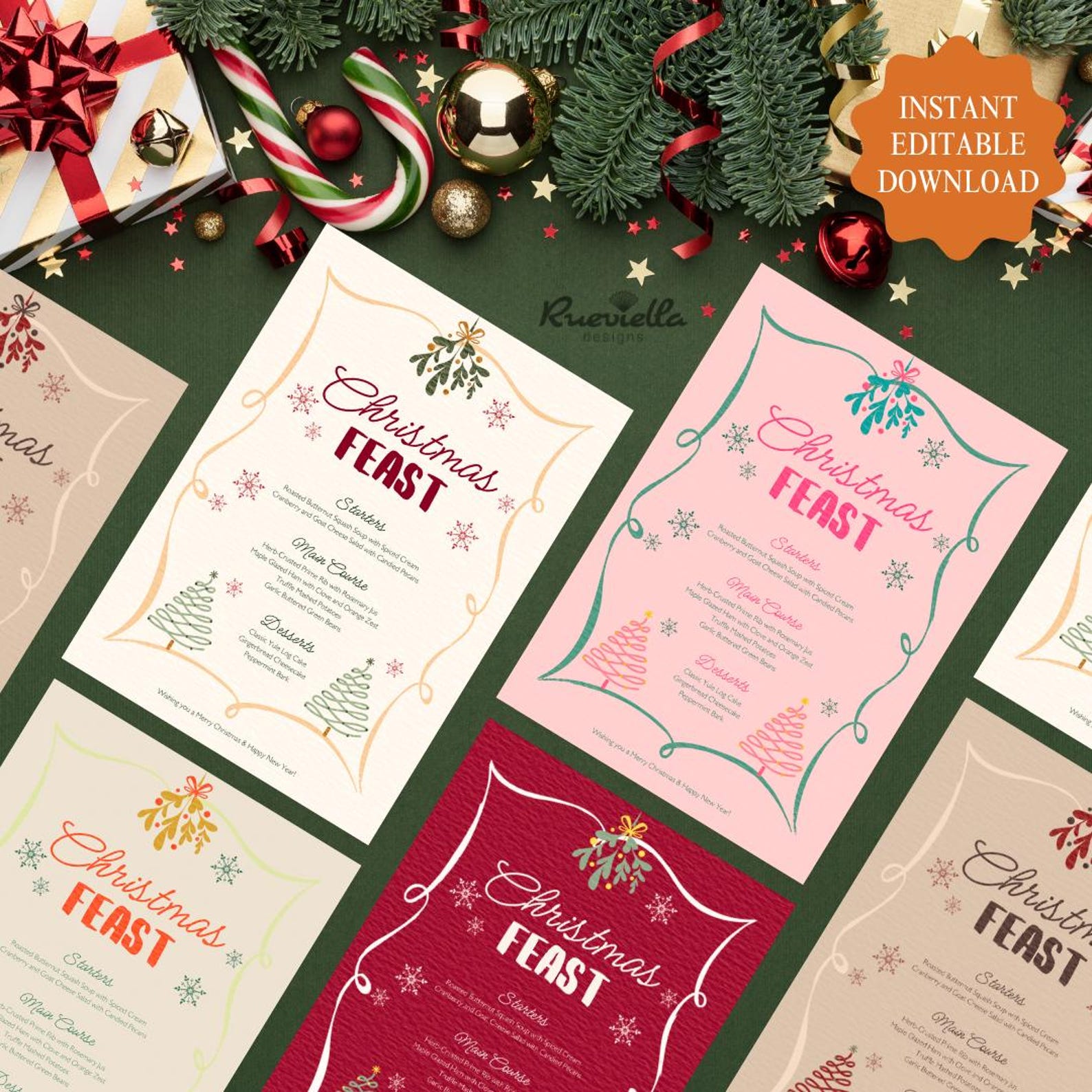 Printable Christmas Menu Template Festive Holiday Menu for Christmas ...