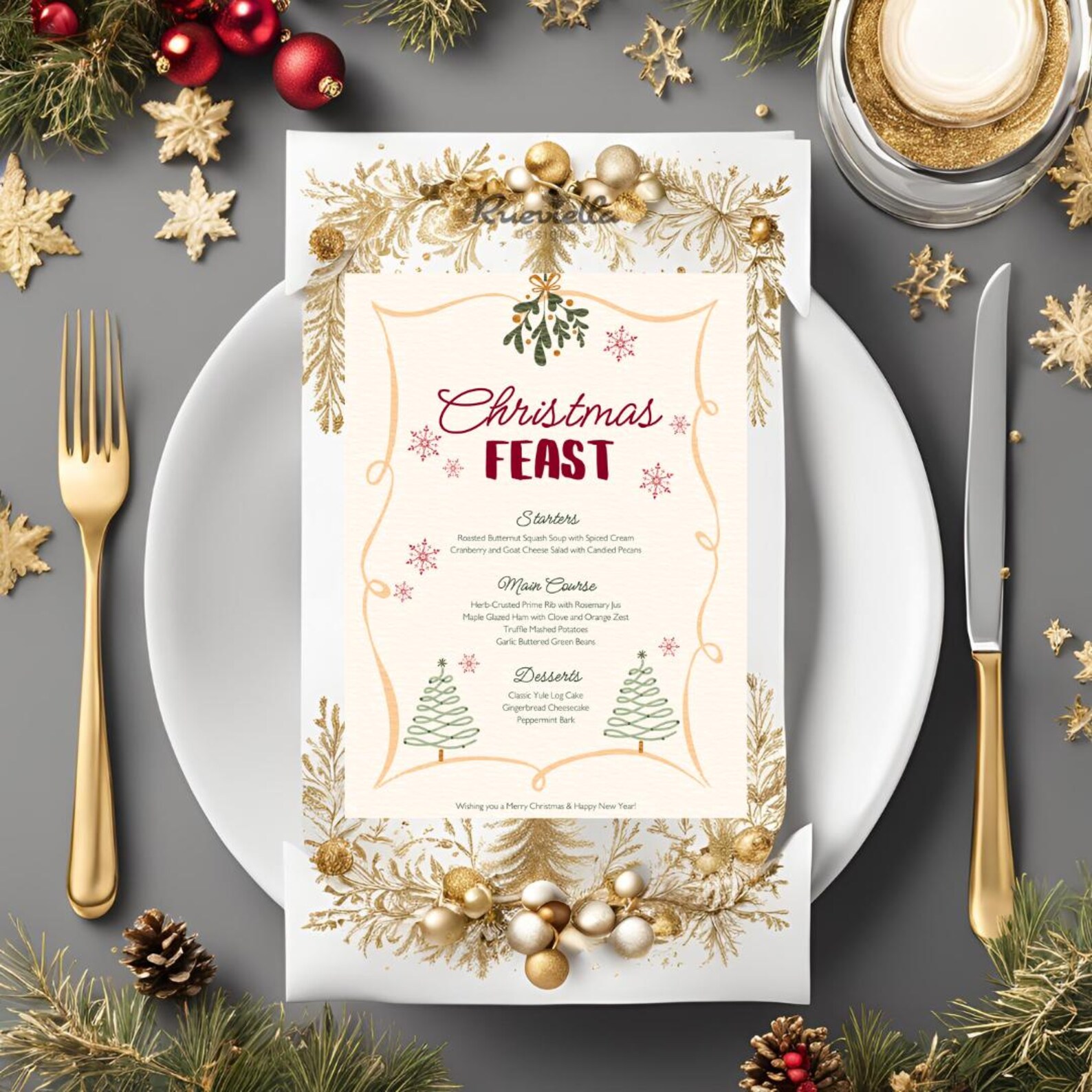 Printable Christmas Menu Template Festive Holiday Menu for Christmas ...