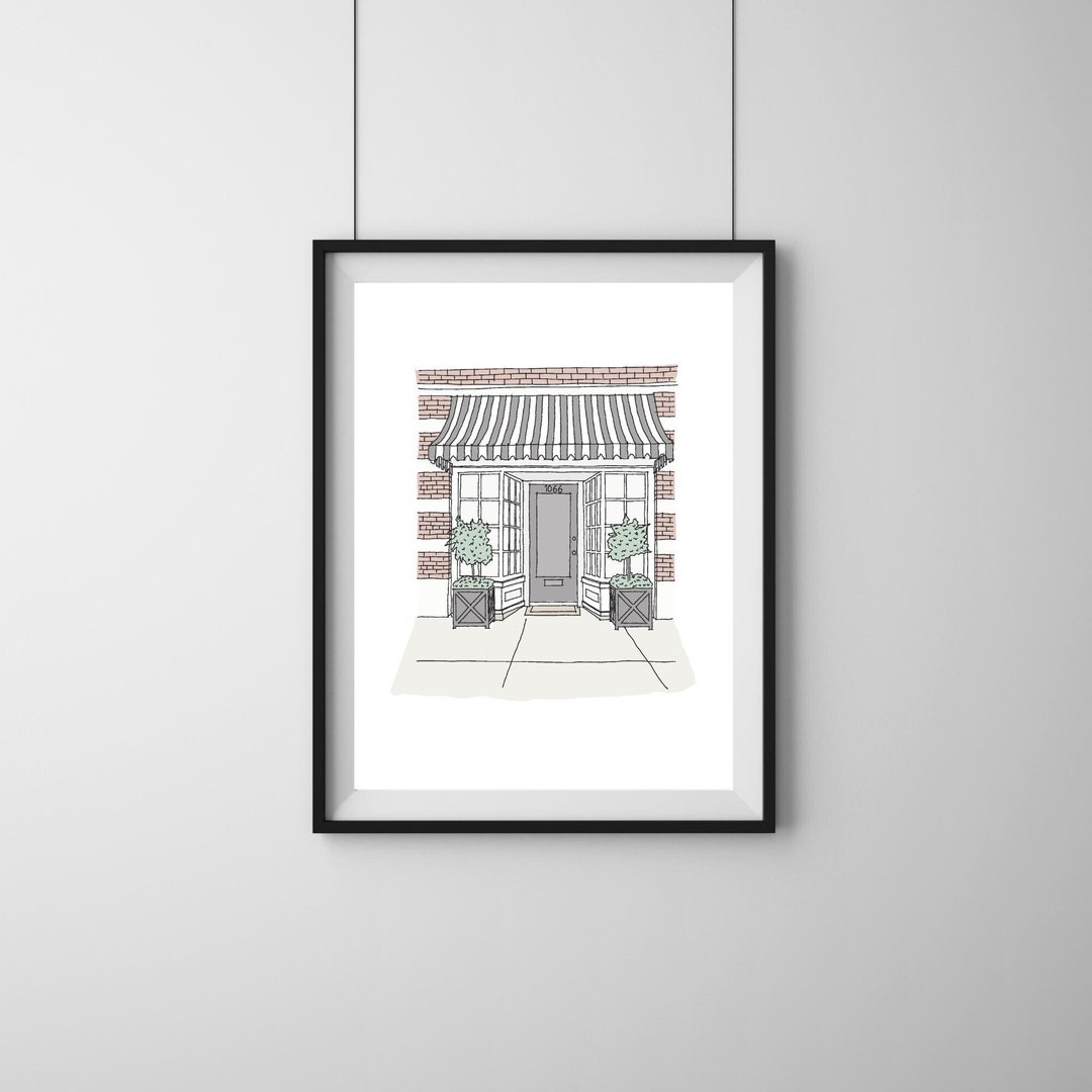Shop Front Illustration Printable Line Art, Black & White Architectural ...