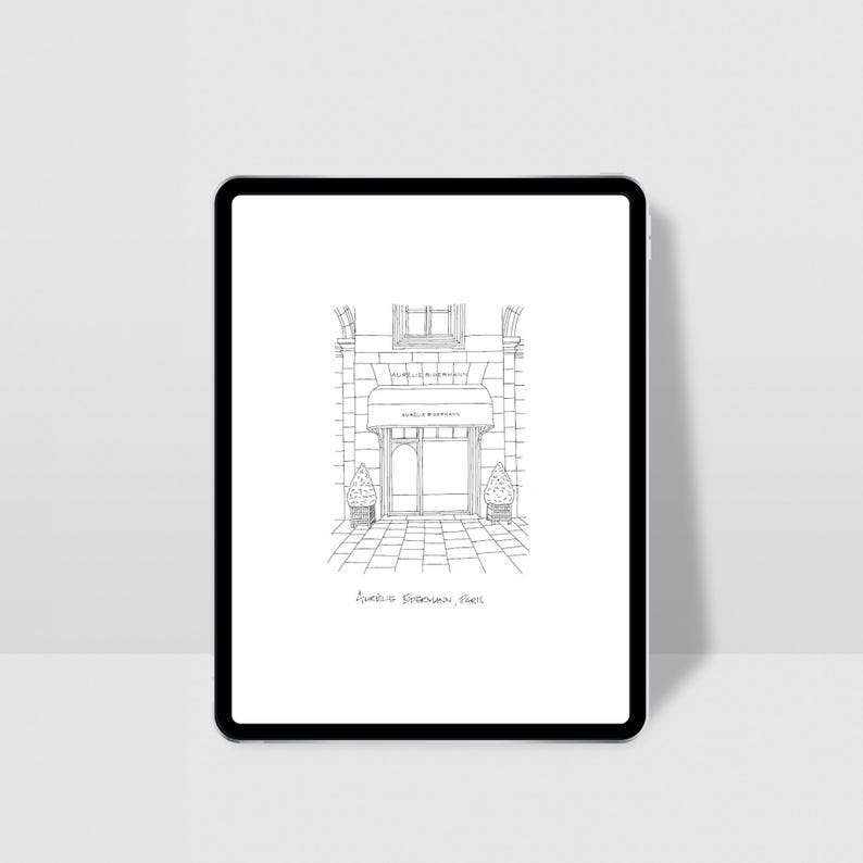 Shop Front Illustration Printable Line Art, Black & White Architectural ...