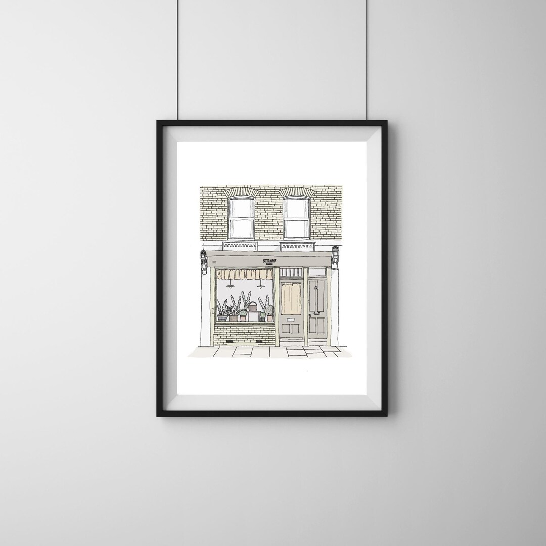 Shop Front Illustration Printable Line Art, Black & White Architectural ...