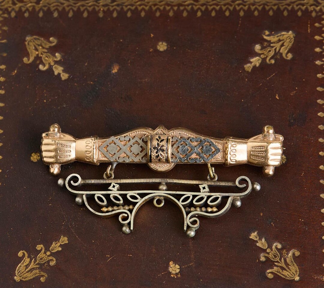 Antique Etruscan Revival 9K Gold & Gold-filled Hand Brooch - Etsy