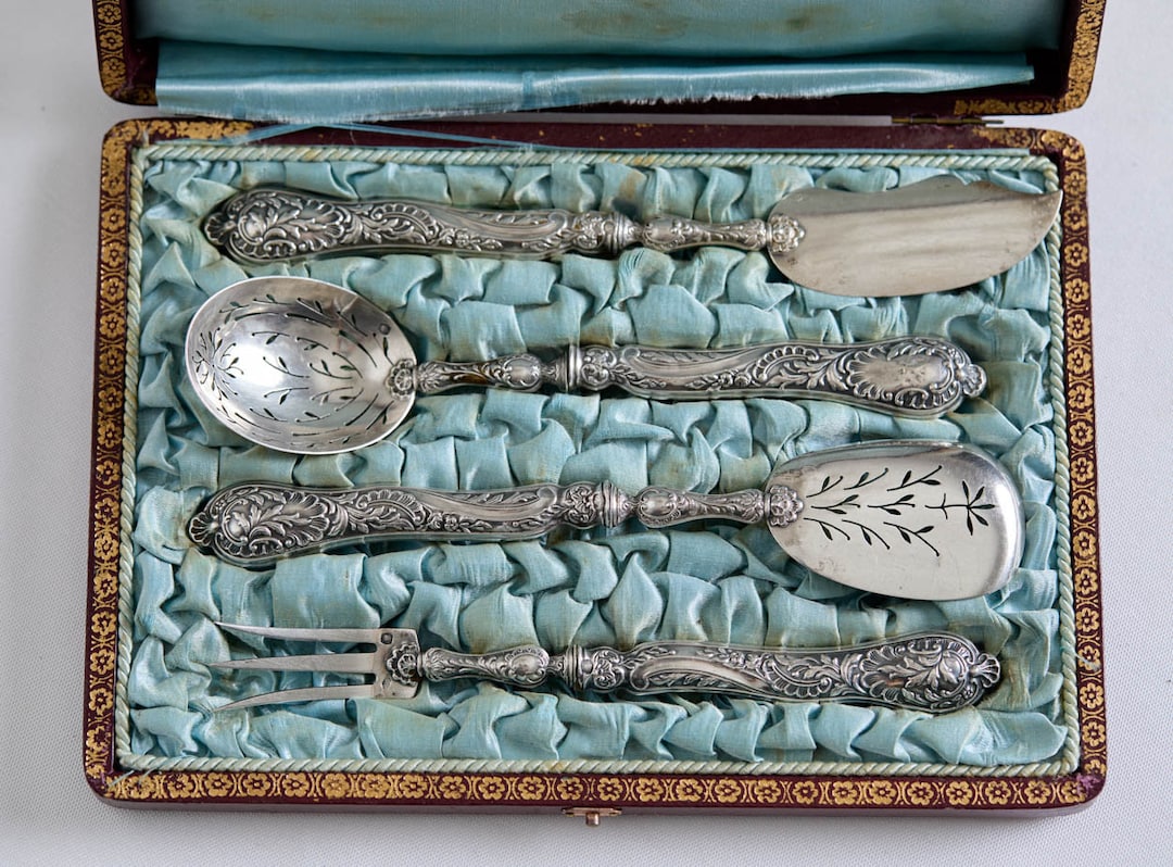 19th C. Antique French Minerva Silver 4 Piece Boxed Serving Set - Etsy