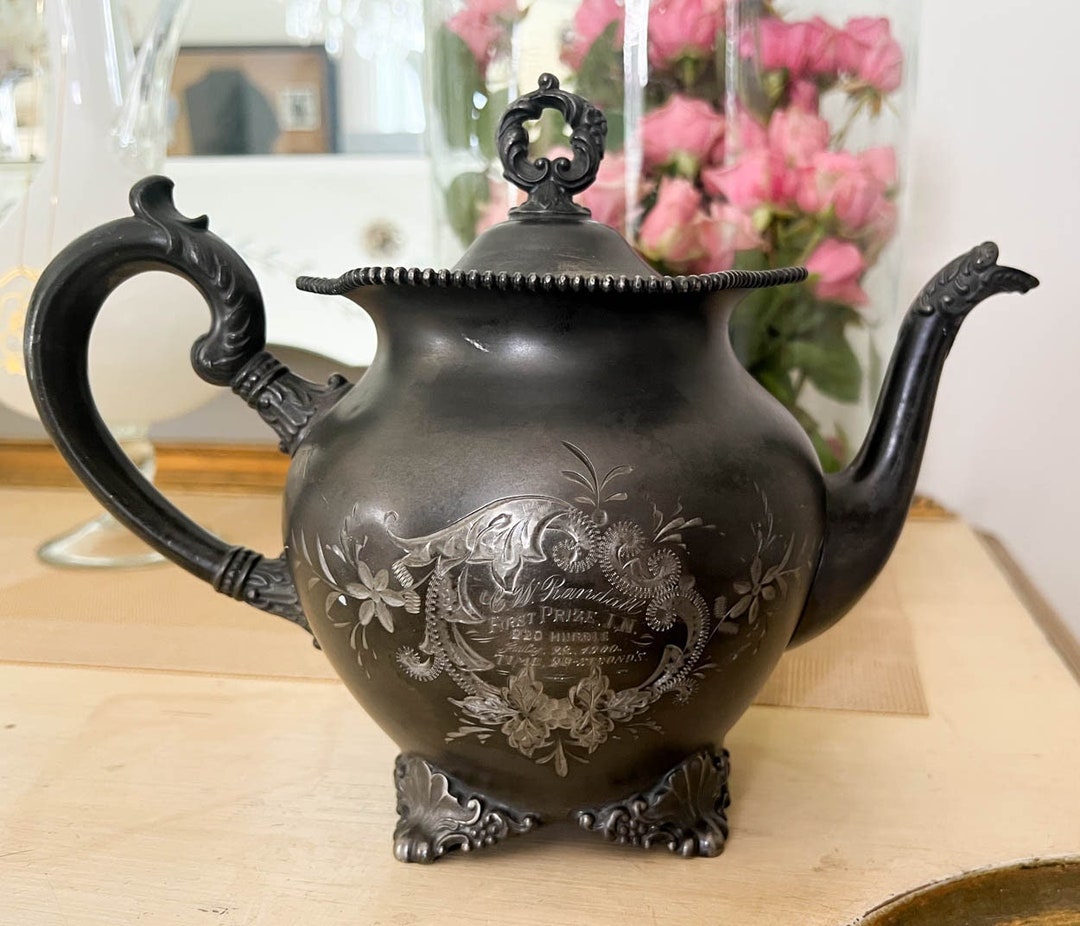 Ornate Victorian 1900 First Prize Hurdle Race Trophy Teapot, Antique ...