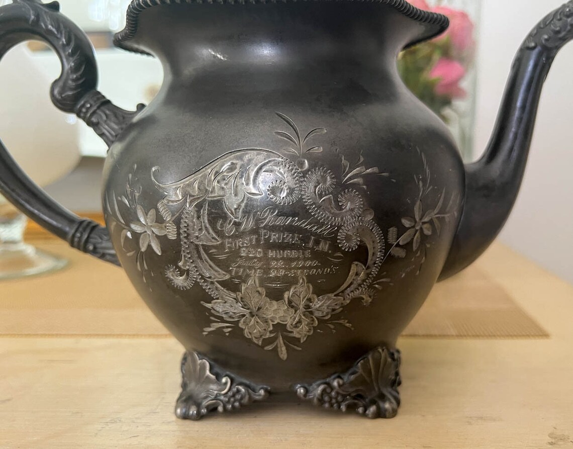 Ornate Victorian 1900 First Prize Hurdle Race Trophy Teapot, Antique ...
