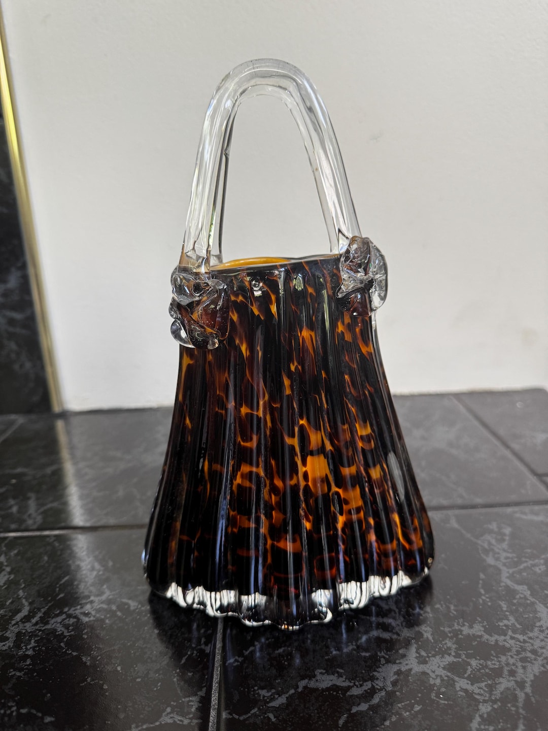 Murano Style Art Glass Purse Vase – Tortoiseshell Handbag Design – 9.5 ...