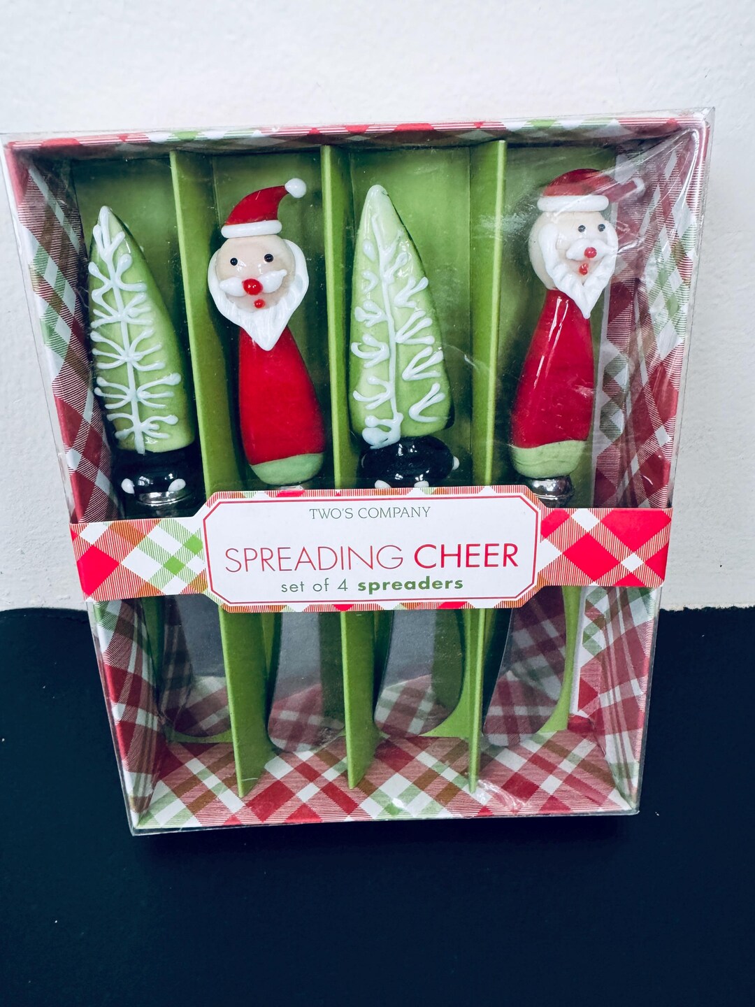 Vintage Two’s Company Spreading Cheer Holiday Spreaders Set of 4 Santa ...