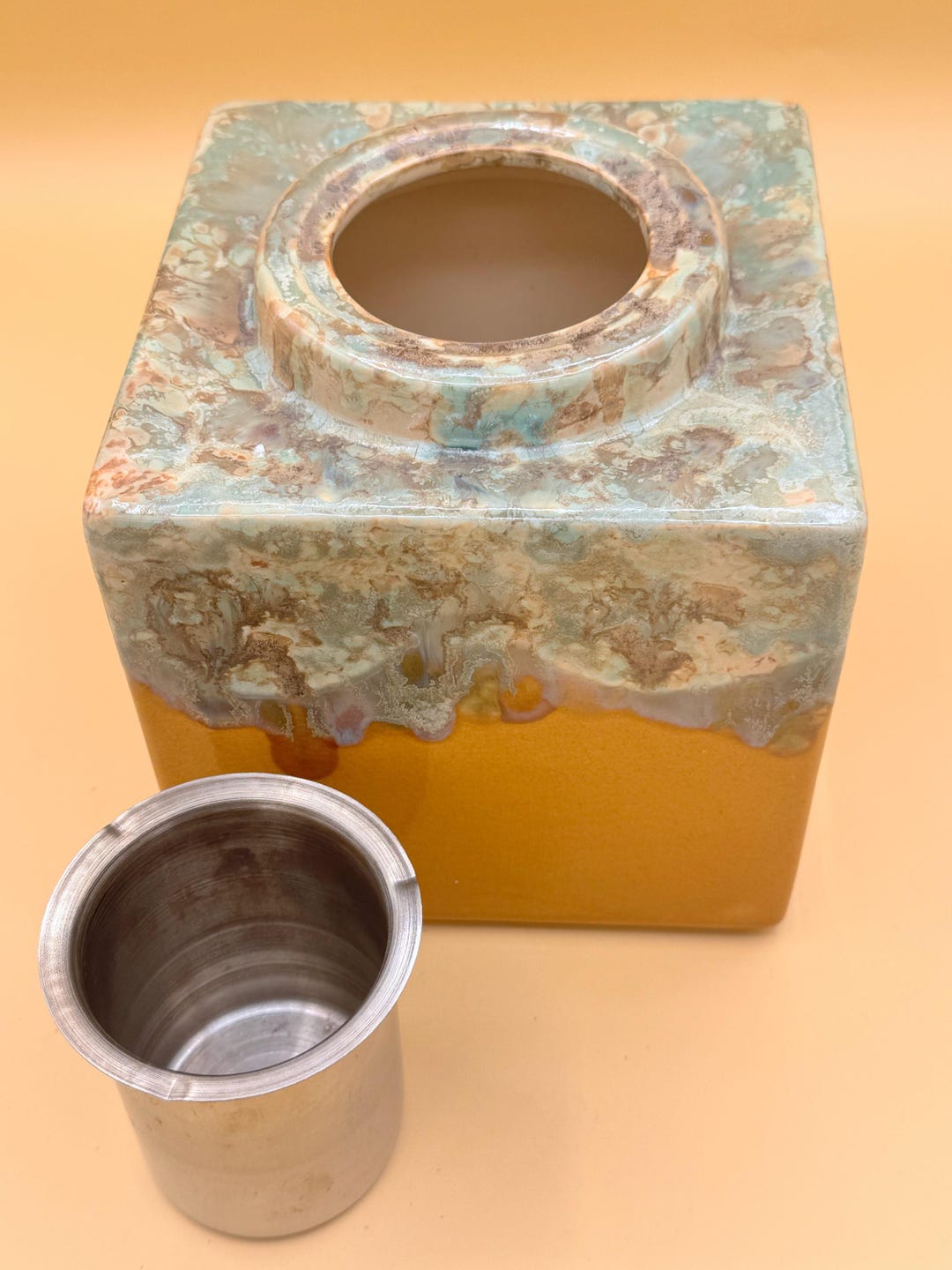 Ceramic Glaze Indoor Outdoor Firepot Square Multi Colored Ceramic ...