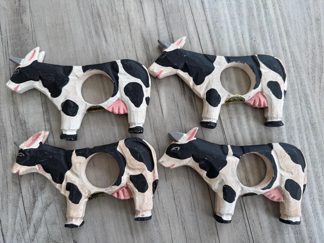 Primitive COWS Nature Vintage Farm Animal Napkin Rings Cool Hostess ...