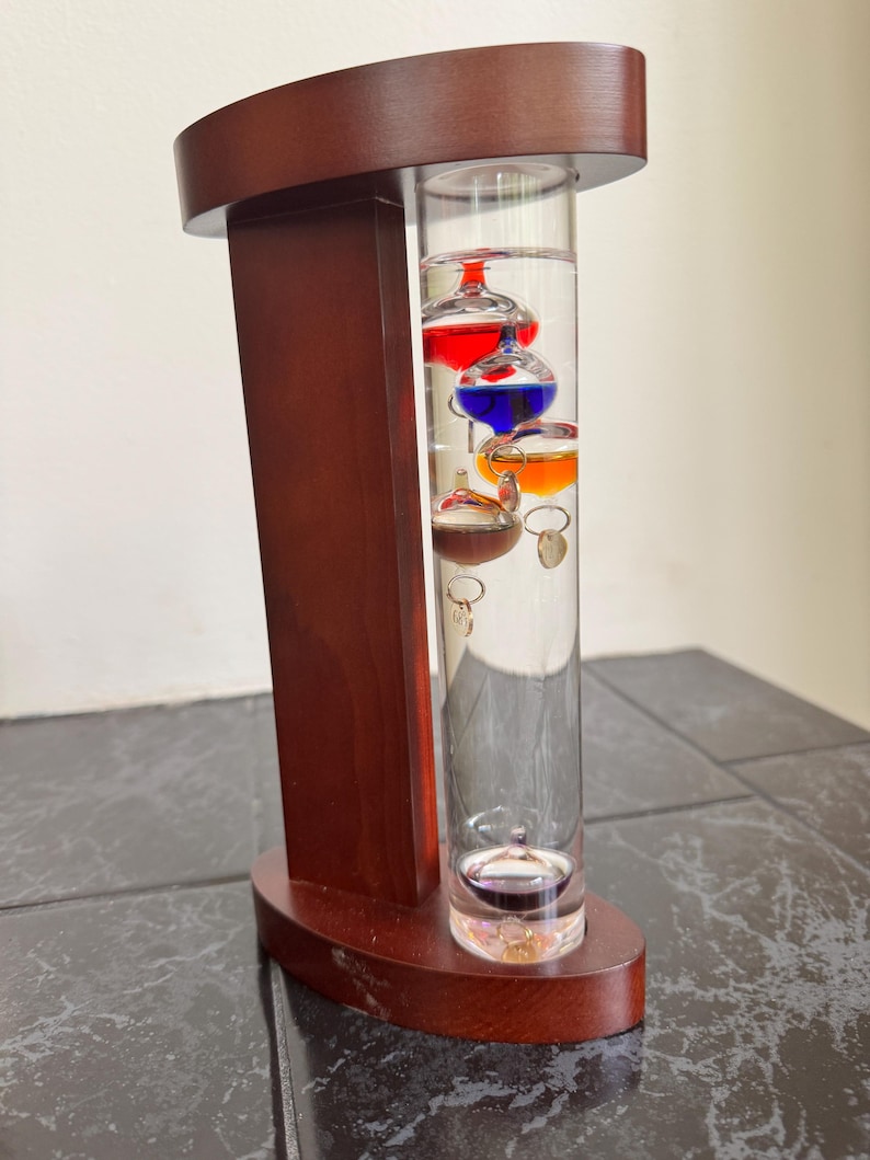 Galileo Thermometer With Wood Stand Great Design Desk Top Floating ...