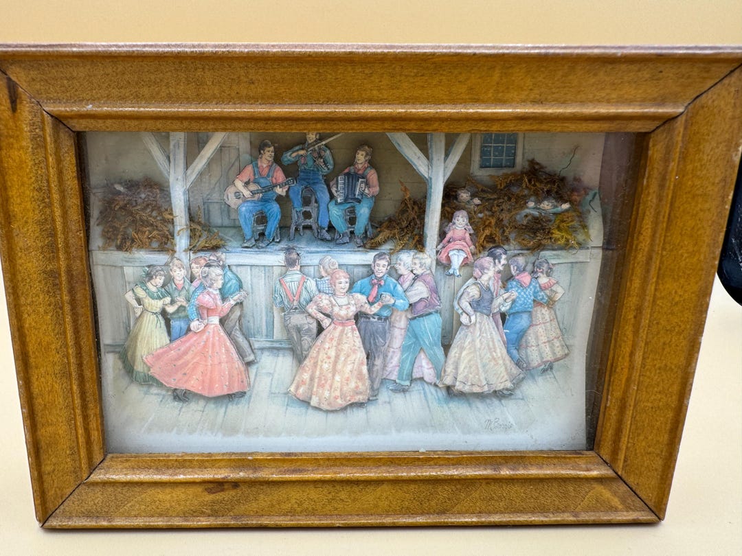 Vintage Victorian Shadow Box Tole 3D Paper Art Square Dancers at Barn ...