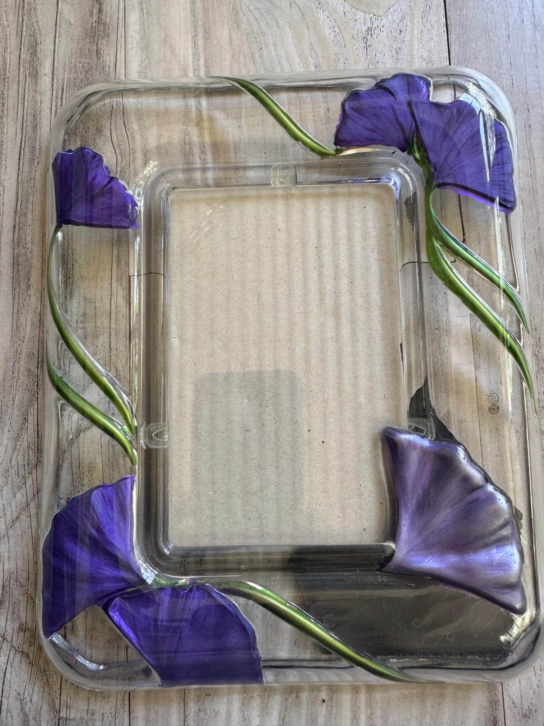 Postmodern Glass Picture Frame With 3D Purple Morning Glories – Retro ...